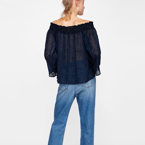 Zara | Tops | Zara Navy Blue Textured Dotted Mesh Top | Poshmark